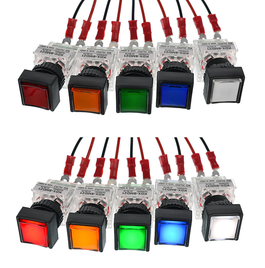 ELECLOUD 일렉클라우드 - KDX-SMD21 16파이 조광형 정사각 누름버른 스위치 DC12V-24V 램프 푸쉬스위치 ...