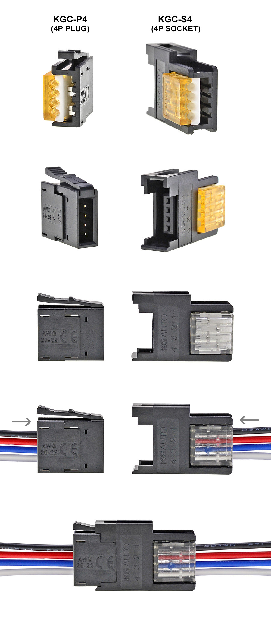 ELECLOUD 일렉클라우드 - KGC 센서커넥터 3P 4P 무탈피 원터치 이콘 커넥터 미니클램프 플러그/소켓 (3M Econ ...