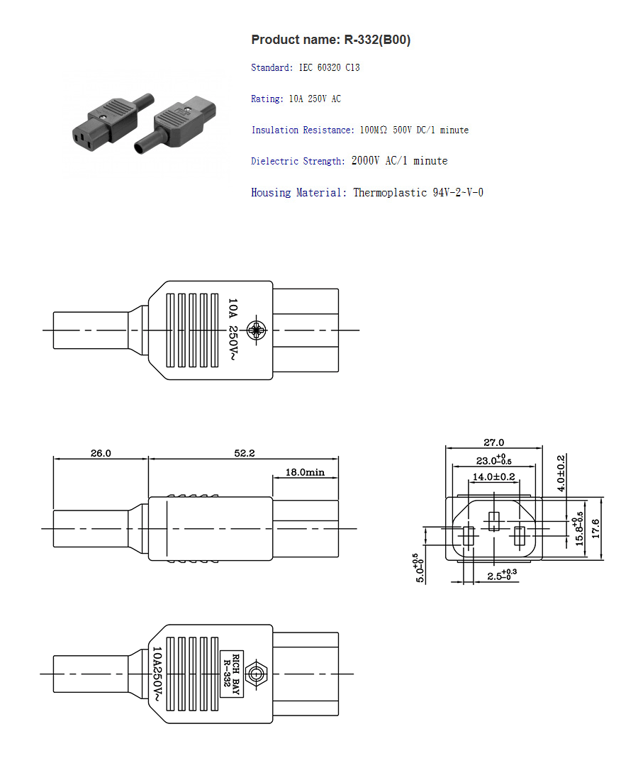 ELECLOUD 일렉클라우드 - R-332 AC 플러그 암 R332 AC Plug Female